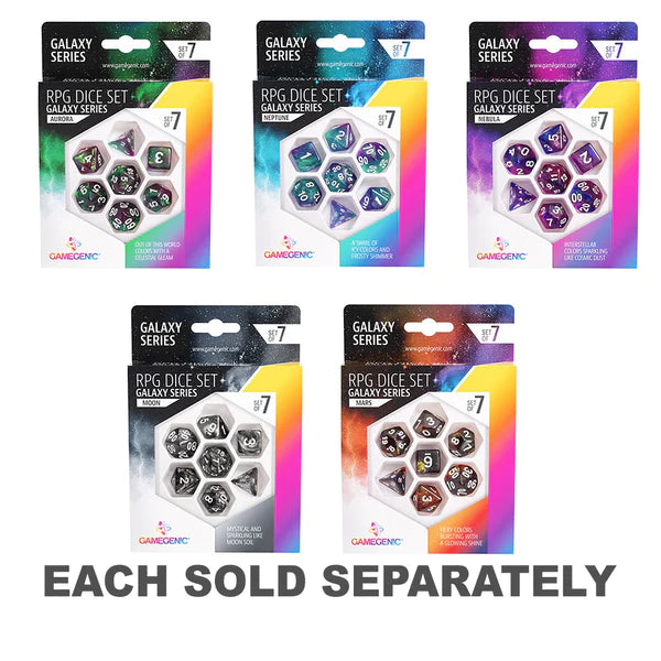 Galaxy series RPG dice set (5 color options) – Alpha Omega Hobby